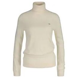 Rollkragenpullover Gant "EXTRAFINE LAMBSWOOL ROLLNECK", Damen, Gr. S, cream, Strick, Obermaterial: 90% Wolle, 10% Polyamid, regular fit, Rippbündchen, Pullover