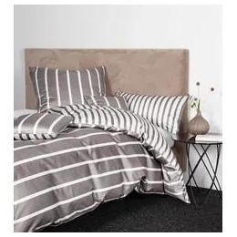 Wendebettw&auml;sche Janine "Interlock-Jersey59028 3", braun (vulkan), B/L: 155cm x 220cm, 1 Stk., 1 Stk., Interlock-Jersey, B/L: 80cm x 80cm, Interlock-Jersey, Obermaterial: 100% Baumwolle, Bettw&auml;sche, Wendebettw&auml;sche, mit Reissverschluss