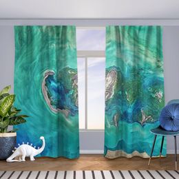 Vorhang NASA Fotografie Kaspisches Meer - blickdichte Gardine Natur Strand Wohnzimmer Schlafzimmer Küche Bad Badezimmer Türkis