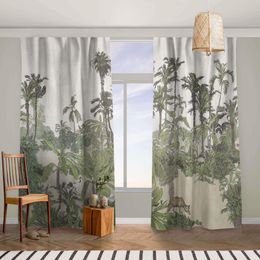 Vorhang Tropische Zeichnung - Dschungel mit Aquarell - blickdichte Gardine Botanik Tropical Illustration Wohnzimmer Schlafzimmer Küche Bad Badezimmer