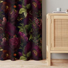 Vorhang Lila Blüten Dunkel - blickdichte Gardine Botanik Tropical Illustration Muster Wohnzimmer Schlafzimmer Küche Bad Badezimmer Violett