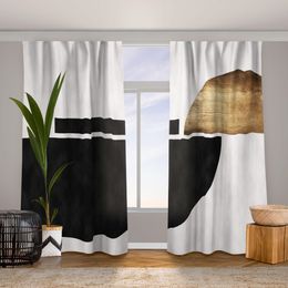 Vorhang Geometrischer Halbkreis I - blickdichte Gardine Kunstdruck Muster Schwarz-Weiß Wohnzimmer Schlafzimmer Küche Bad Badezimmer Schwarz/Weiß
