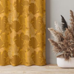 Vorhang Tropischer Blätter Mix - Warmes Gelb - blickdichte Gardine Botanik Tropical Muster Wohnzimmer Schlafzimmer Küche Bad Badezimmer Gelb