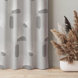 Vorhang Zwergpalmen Blätter - Grau - blickdichte Gardine Muster Blumen Floral Wohnzimmer Schlafzimmer Küche Bad Badezimmer Grau