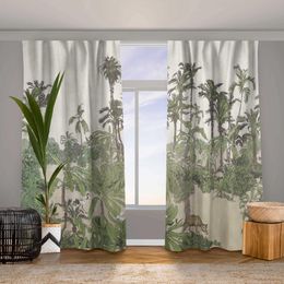 Bilderwelten Vorhang Tropische Zeichnung - Dschungel mit Aquarell - blickdichte Gardine Botanik Tropical Illustration Wohnzimmer Schlafzimmer Küche Bad Badezimmer