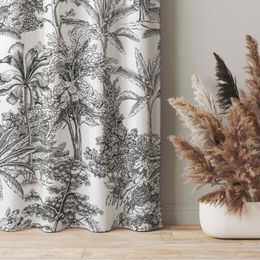 Vorhang Kupferstichanmutung - Tropische Palmen - blickdichte Gardine Botanik Tropical Illustration Muster Schwarz-Wei&szlig; Vintage Wohnzimmer