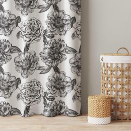 Vorhang Blütennetz mit Rosen - blickdichte Gardine Muster Blumen Floral Vintage Wohnzimmer Schlafzimmer Küche Bad Badezimmer Grau