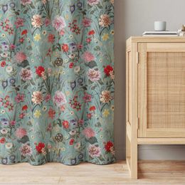 Vorhang Wildblumenwiese - blickdichte Gardine Blumen Floral Illustration Muster Vintage Wohnzimmer Schlafzimmer Küche Bad Badezimmer Grün