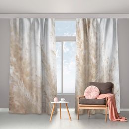 Vorhang Zartes Pampasgras Close Up - blickdichte Gardine Botanik Tropical Landhausstil Wohnzimmer Schlafzimmer K&uuml;che Bad Badezimmer Beige