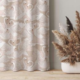 Vorhang Weiße Schwäne auf Beige - blickdichte Gardine Blumen Floral Illustration Muster Tiere Wohnzimmer Schlafzimmer Küche Bad Badezimmer Beige