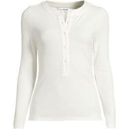 LANDS' END Langarm-Henleyshirt aus Ripp-Jersey, Damen,  Wei&szlig;, Viskose-Mischung/Polyester-Mischung, by Lands' End