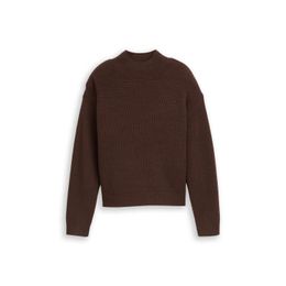 Tom Tailor Mädchen Strickpullover mit Stehkragen, braun, Uni, Gr. 152