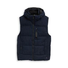 Tom Tailor Herren Puffer Weste mit abnehmbarer Kapuze, blau, Uni, Gr. S