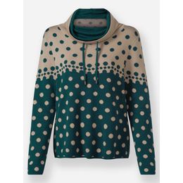 WITT Damen Jacquard-Pullover im Tupfenmuster, petrol-beige-meliert, Gr&ouml;&szlig;e 46