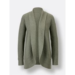CREATION L PREMIUM Wit Damen Strickjacke im Schurwoll-Kaschmir-Mix, khaki-meliert, Gr&ouml;&szlig;e 36/38