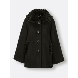 CREATION L PREMIUM Witt Damen Wolljacke mit Pelzimitat-Besatz, schwarz, Gr&ouml;&szlig;e 40