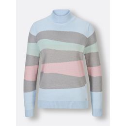 CREATION L PREMIUM Witt Damen Stehkragenpullover mit Jacquard-Muster, mehrfarbig, grau-bleu-gemustert, Gr&ouml;&szlig;e 50