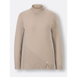 CREATION L PREMIUM Witt Damen Stehkragenpullover Schlitz am Saum, sesam, Gr&ouml;&szlig;e 40