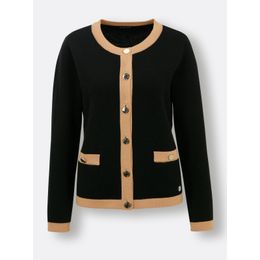 CREATION L PREMIUM Wit Damen Feinstrickjacke in Merino-Qualit&auml;t, schwarz-camel-gemustert, Gr&ouml;&szlig;e 38