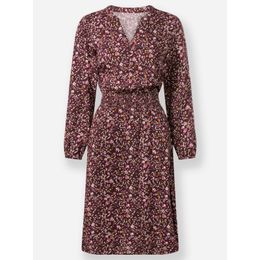 WITT Damen Webkleid mit Smok-Einsatz, burgund-mauve-bedruckt, Gr&ouml;&szlig;e 50