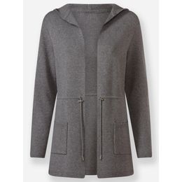 WITT Damen Kapuzenstrickjacke mit Tunnelzug in der Taille, anthrazit-meliert, Gr&ouml;&szlig;e 38