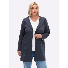sheego Gro&szlig;e Gr&ouml;&szlig;en Sweatjacke mit Kapuze, verschlusslos, tiefblau, Gr&ouml;&szlig;e 56/58 - Damen