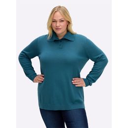sheego Damen Pullover mit Knopfleiste am Kragen, topas, Gr&ouml;&szlig;e 52/54