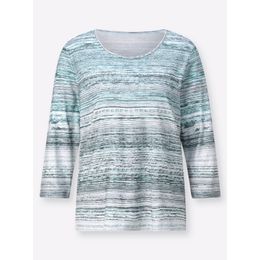 WITT Damen 3/4-Arm-Shirt mit Rundhals-Ausschnitt, bedruckt, kalkmint-ecru-geringelt, Gr&ouml;&szlig;e 40