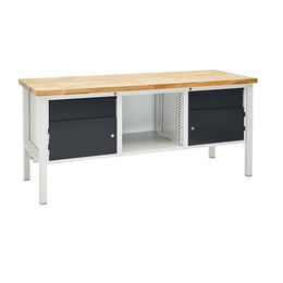 Werkbank, Breite 2000 mm, 2 Schubladen 175 mm, 2 T&uuml;ren 300 mm, lichtgrau/anthrazitgrau kaiserkraft