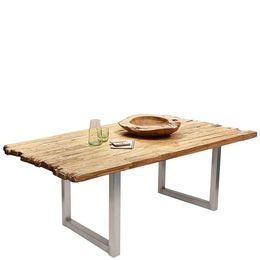 Pharao24.de Designer Tisch aus Teak Recyclingholz und Stahl 100 cm tief