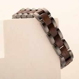 Herren Armband Dreiklang, aus grauem Edelstahl und Walnuss, Geschenksidee für Herren