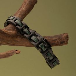 Herren Armband, Grünem Marmor & Edelstahl in Schwarz