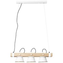 hofstein Brilliant Plow Pendelleuchte Holz dunkel, Weiß, 3-flammig