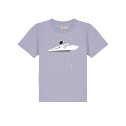 watabout.kids T-Shirt 'Fly Me To The Moon' M&auml;dchen Gr&ouml;&szlig;e 134/146 grau / flieder / schwarz / wei&szlig;