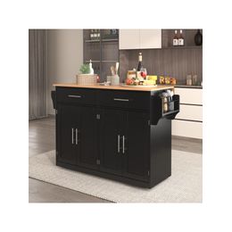 ABRIHOME K&uuml;chenwagen mit klappbarer Tischplatte in Schwarz - 120x46(70)x91 cm | Gr.: onesize