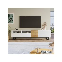 ABRIHOME Moderner TV-Schrank in Holz-Wei&szlig; &ndash; 180cm, mit Stauraum und robusten F&uuml;&szlig;en | Gr.: onesize