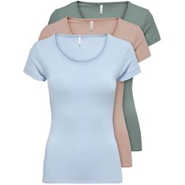Only 3er-Set T-Shirt in Rose/Green/Blue | Gr.: S