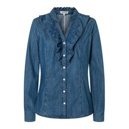 More & More More & More feminine Rüschen-Jeansbluse in middle blue denim | Gr.: 46
