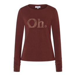 More & More More & More softes Langarmshirt mit Steinchen-Schrift in raisin brown | Gr.: 42