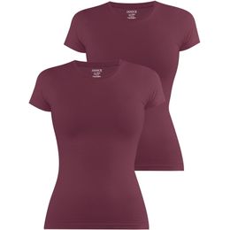Janice 2 x Damen T-Shirt hochgeschlossen Nice in Burgund | Gr.: M/L