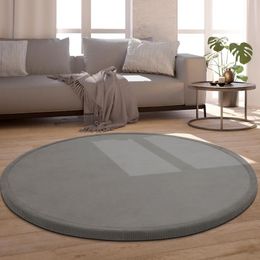 Paco Home Teppich »Tatami 475« rund 24 mm Höhe Kurzflor, Uni Farben, mit Memory Foam, waschbar grau Obermaterial: 100% Polyester Ø 160 cm 1 Stk.