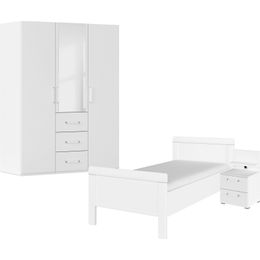 Schlafzimmer-Set Rauch "Komplettschlafzimmer Schlafzimmer EVELYN", weiß (alpinweiß), Bett 100x200cm + ohne Matratze, B/H: 100cm x 200cm, Bett 100x200cm, Holzwerkstoff, Schlafzimmermöbel-Sets, Schrank und Bett in 2 Breiten, Nachttisch mit Paneel MADE IN GERMANY