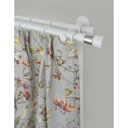 Gardinenstange Garesa "WHITE", weiß, L:230cm Ø:20mm, Eisen, Gardinenstangen, Vorhanggarnitur, verlängerbar, Wandmontage, Endknopf 2-farbig