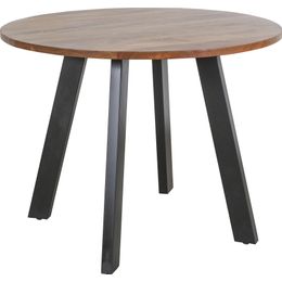 Esstisch ByLiving "Tara", beige (natur, schwarz, akazie), B:100cm H:76cm T:100cm, Tische, ausdrucksstarke Tischplatte aus Massivholz Akazie