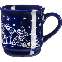Mäser Becher MÄSER "Glühweinbecher mit weihnachtlichem Motiv, aus Steinzeug", blau, B:11cm H:8,5cm Ø:8cm, Steinzeug, Trinkgefäße, 12er Set