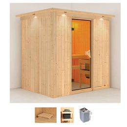 Sauna Karibu "Bedine", beige (naturbelassen), Saunaofen, integrierte Steuerung, 9 kW, Saunen, 9 KW-Ofen mit integrierter Steuerung