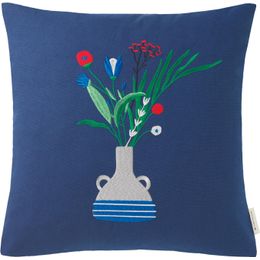 Kissenbez&uuml;ge Tom Tailor HOME "Vase", blau (navy, dunkelblau), B:45cm L:45cm, Polyester, Obermaterial: 65% Polyester, 35% Baumwolle, Kissenbez&uuml;ge, mit aufwendiger Stickerei