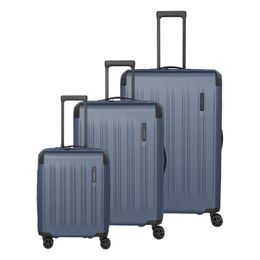 Trolleyset Travelite "DYNAMIIC S+/M/L, verschiedene Farben", blau (denimblau), ABS, unifarben mit Farbeinsätzen, Koffer-Sets, Hartschalen-Koffer ABS Volumenerweiterung