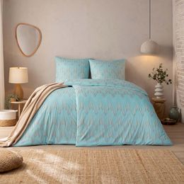 Bettwäsche Estella "Cielo", blau (azur), B/L: 135cm x 200cm, Mako-Interlock-Jersey, B/L: 80cm x 80cm, 2 Stk., Mako-Interlock-Jersey, Obermaterial: 100% Baumwolle, Bettwäsche