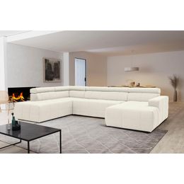 Wohnlandschaft DOMO collection "Brandon, whlw. mit Sitztiefenverstellung, inkl. Nierenkissen", weiß, B:359cm H:80cm T:228cm, Kunstleder SOFTLUX;Luxus-Microfaser in Antikleder-Optik (100% Polyester);Luxus-Microfaser (100% Polyester), Sofas, mit Kopfteilverstellung, wahlweise Sitztiefenverstellung, U-Form